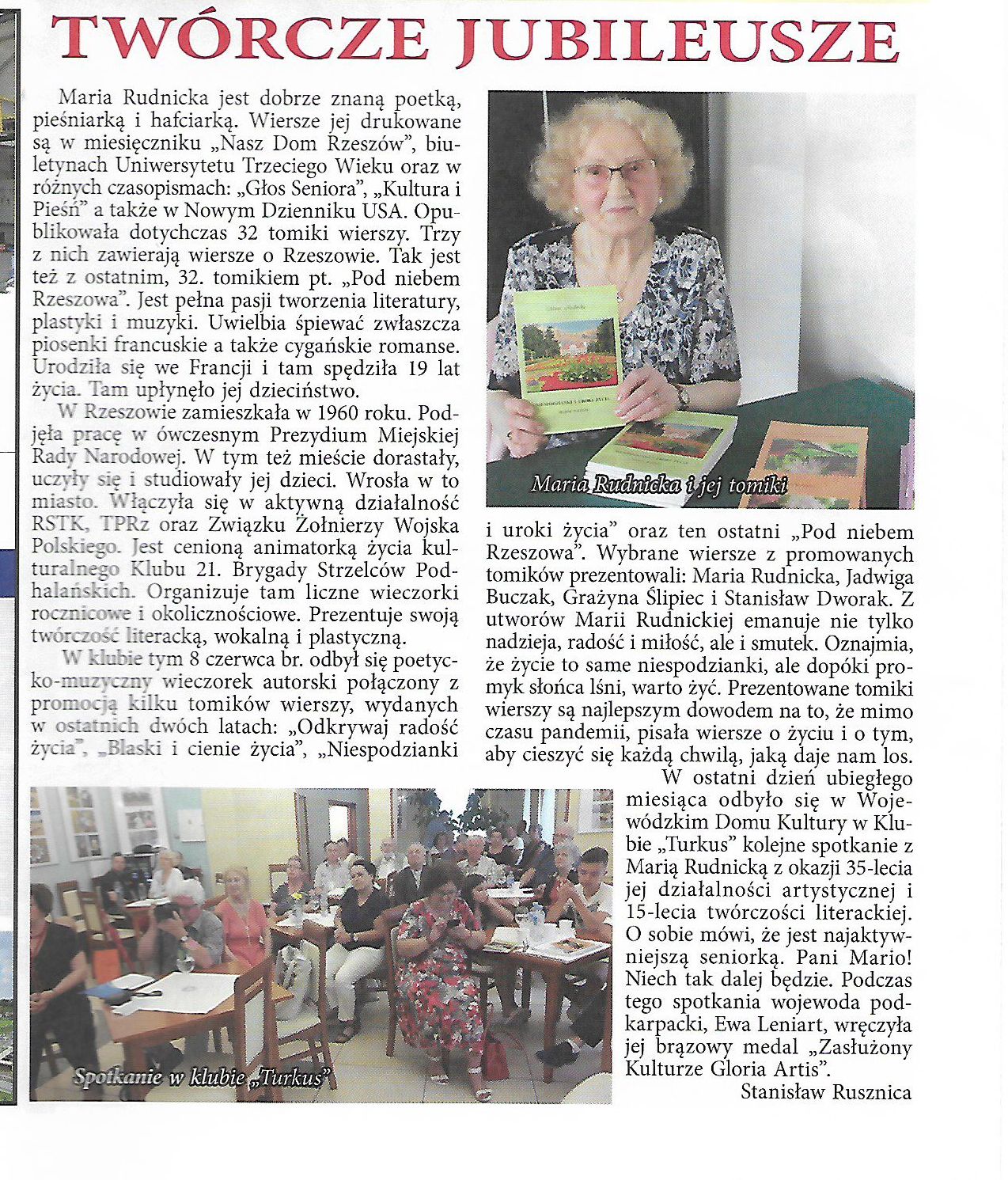 35-lecie działalności artystycznej, w tym 15-lecie twórczości literackiej obchodzi kol. Maria ...